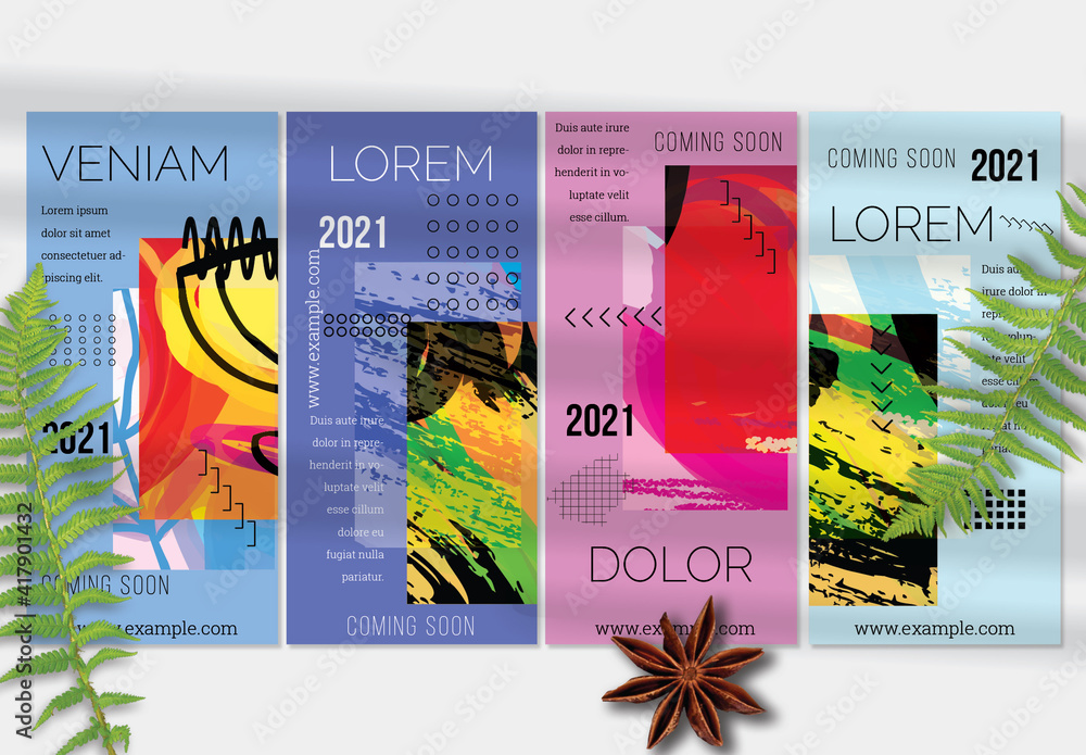 Flyer Layout with Geometric Shapes and Bright Abstract Artistic Brush ...
