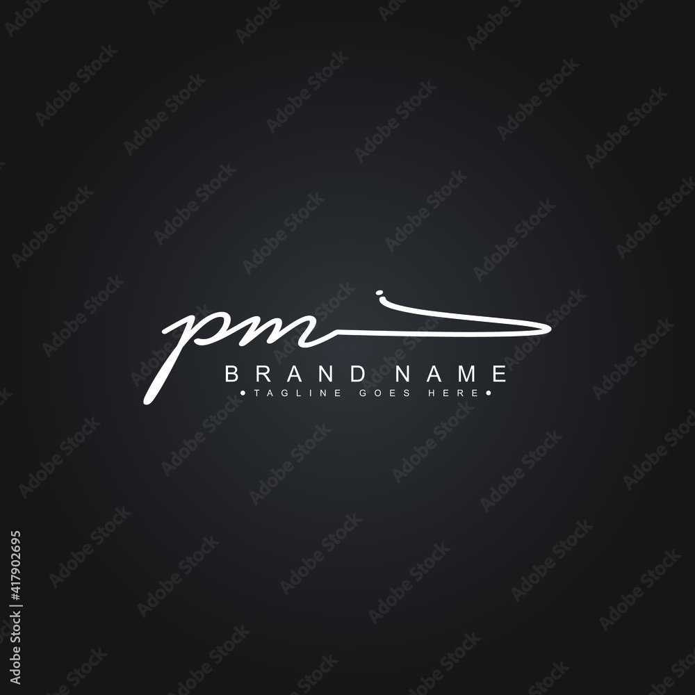 Initial Letter PM Logo - Handwritten Signature Style Logo Stock Vector ...