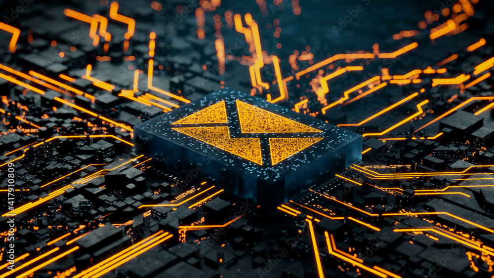 Email Technology Concept with Envelope symbol on a Microchip. Data ...
