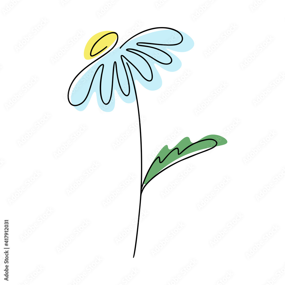 Minimalist modern daisy flower line art with colorful abstract shapes ...