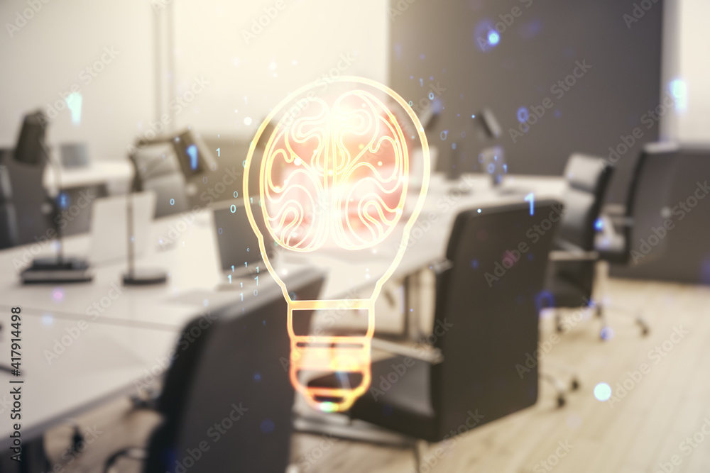 Abstract virtual idea concept with light bulb and human brain ...