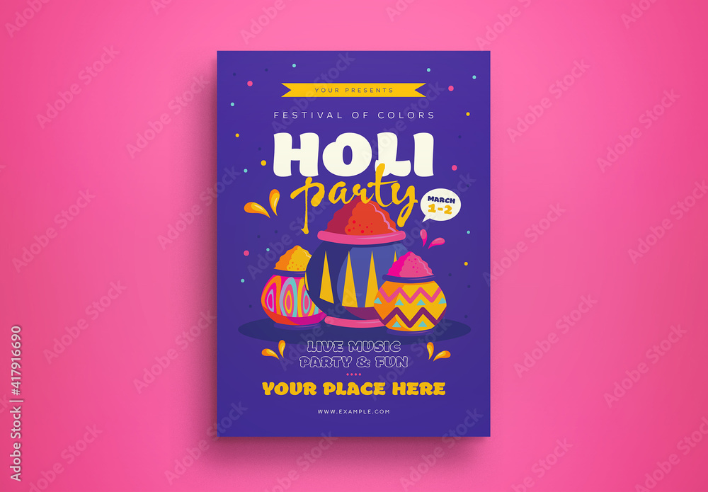 Holi Festival Flyer Layout Stock Template | Adobe Stock