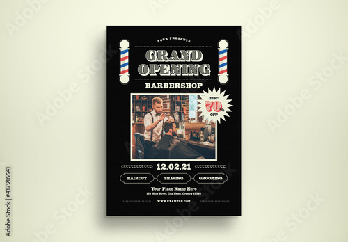 Grand Opening Barbershop Flyer Layout Stock Template | Adobe Stock