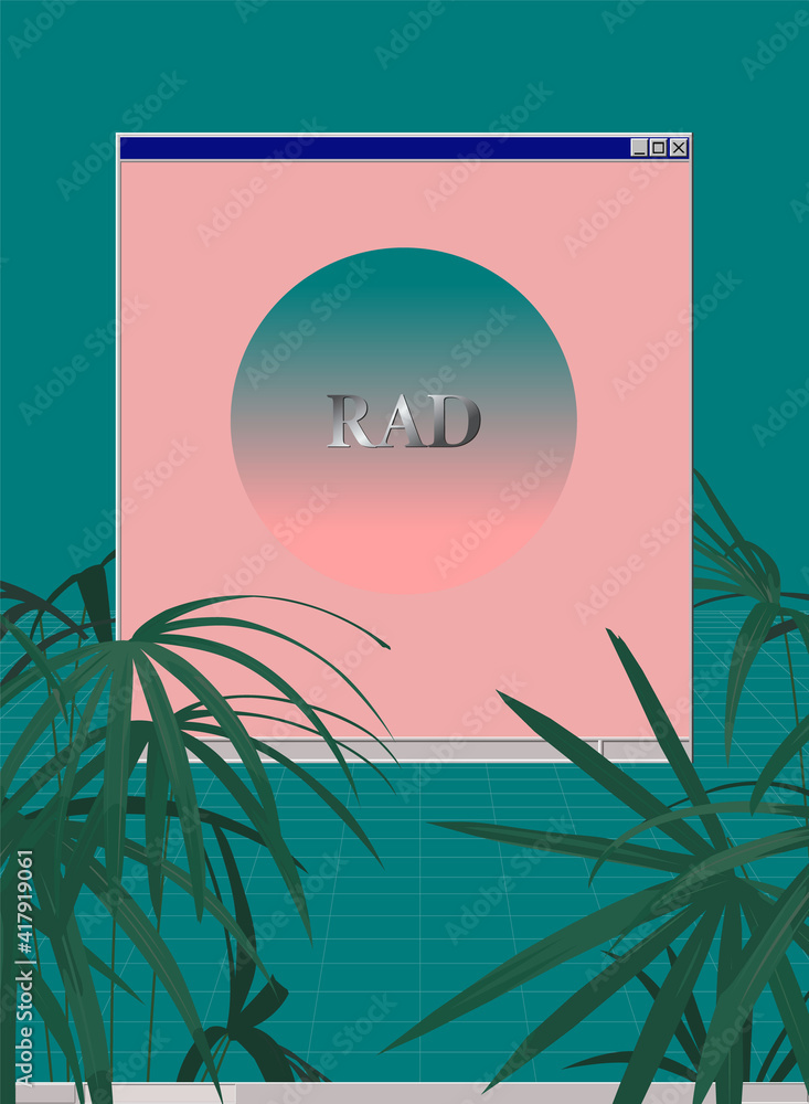 Tropical plant and vintage OS window, future classic - retro vibe ...