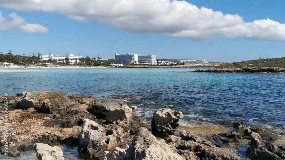 Seascape with cloudy sky Nissi beach, Ayia Napa Cyprus. The most famous ...