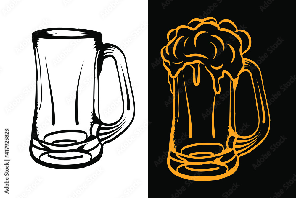 hand-drawing beer glass, Vector. vintage retro beer vector illustration ...