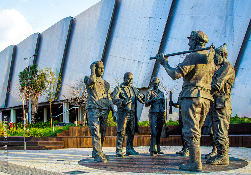 Haifa, Israel, March 01, 2021: The Path of Zionism sculptural group is ...