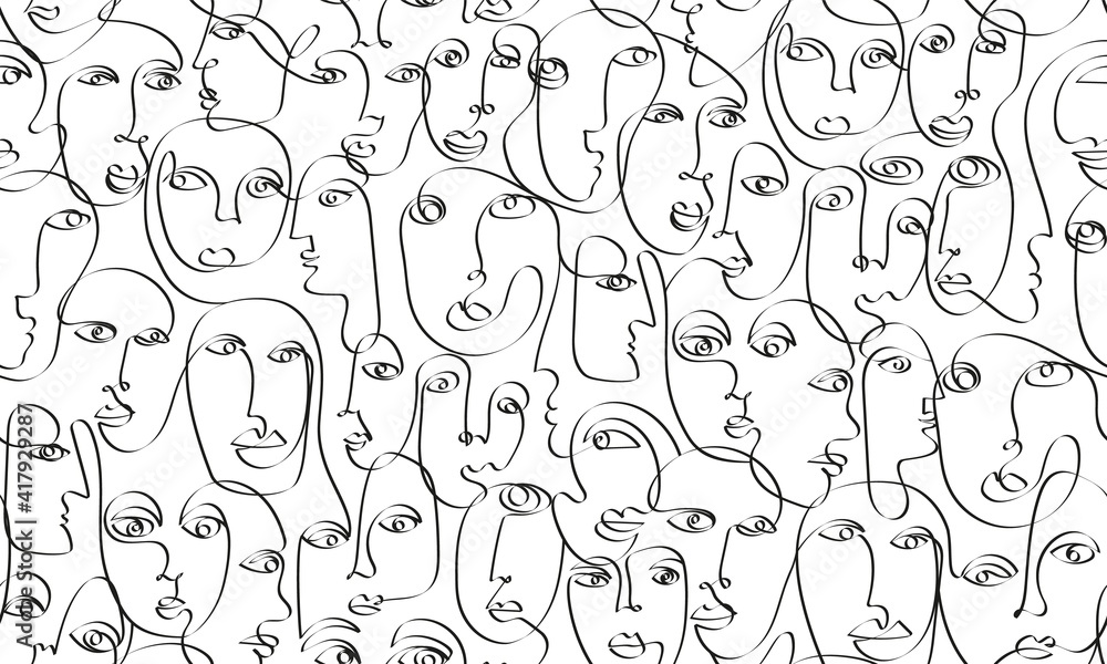 Abstract face seamless pattern. Continuous line portraits. Modern ...