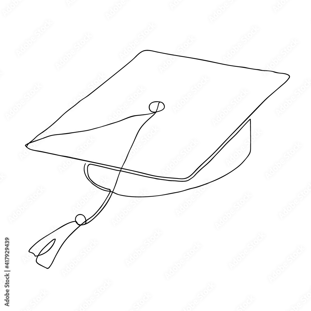 Single continuous line art graduation cap. Celebration ceremony or ...
