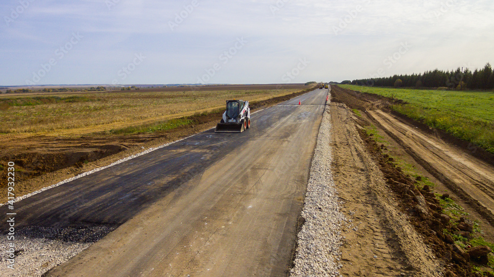 Drone view of the new road. Aerial photography construction of a new ...
