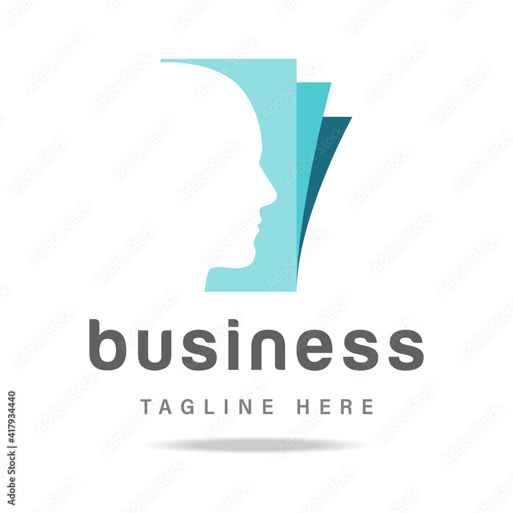 Abstract human profile silhouette head logo blue color on book ...
