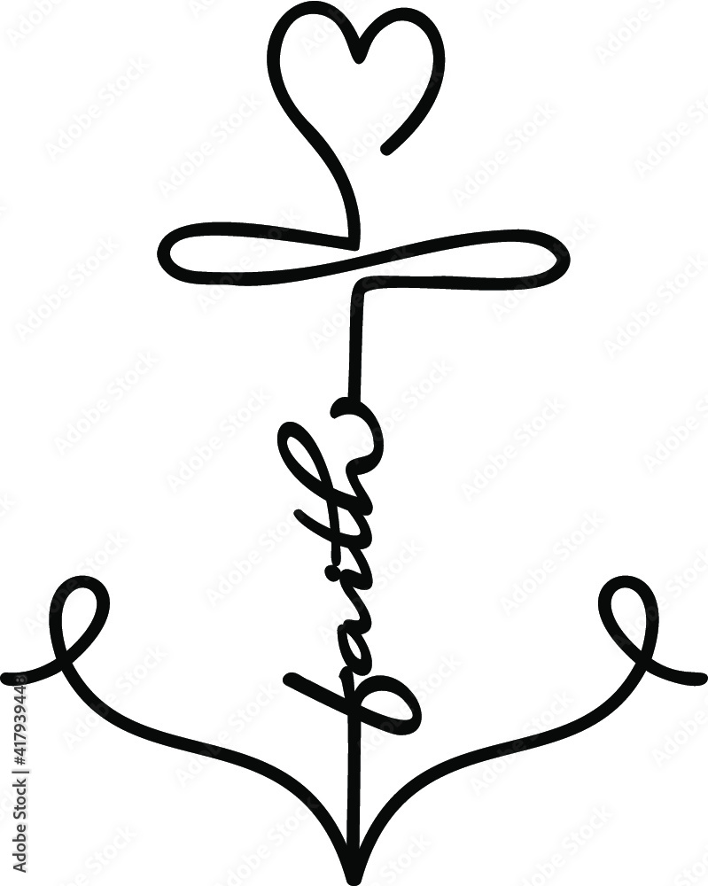 Anchor with monogram Faith, religion single lineart drawing, nautical ...