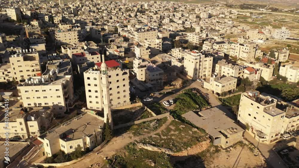 Palestinian Anata Refugees Camp and mosque,jerusalem - aerial view ...