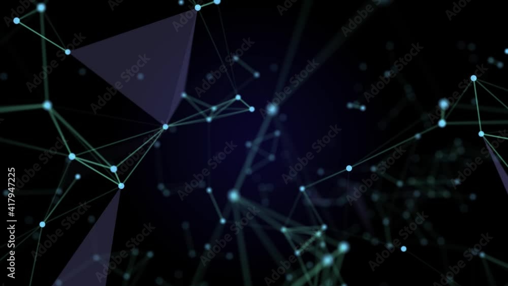 4K digital connection abstract animation dots and lines on blue ...