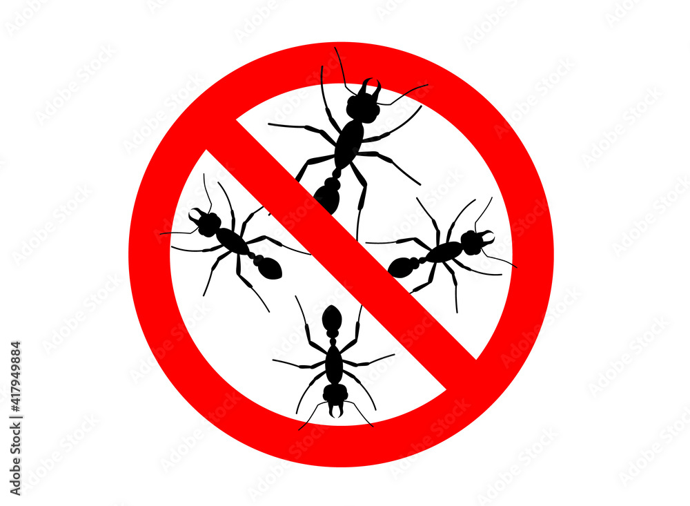 Warning sign no insect. Anti ant. No ants vector sign for insecticide ...