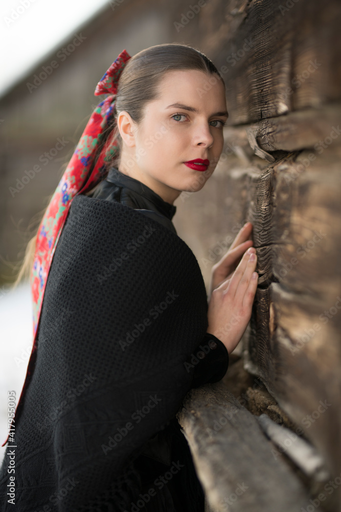 Young beautiful slovak woman in traditional dress. Slovak folklore ...