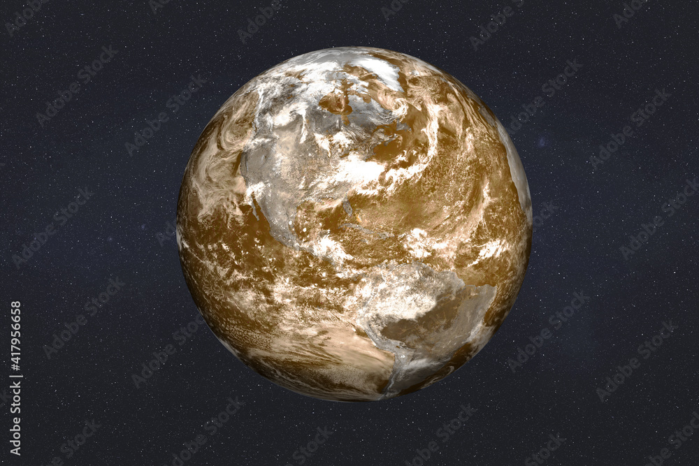 Planet Earth without water of solar system with atmosphere in outer ...