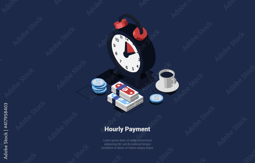 Vector Illustration In Cartoon 3D Style. Isometric Composition On Dark ...