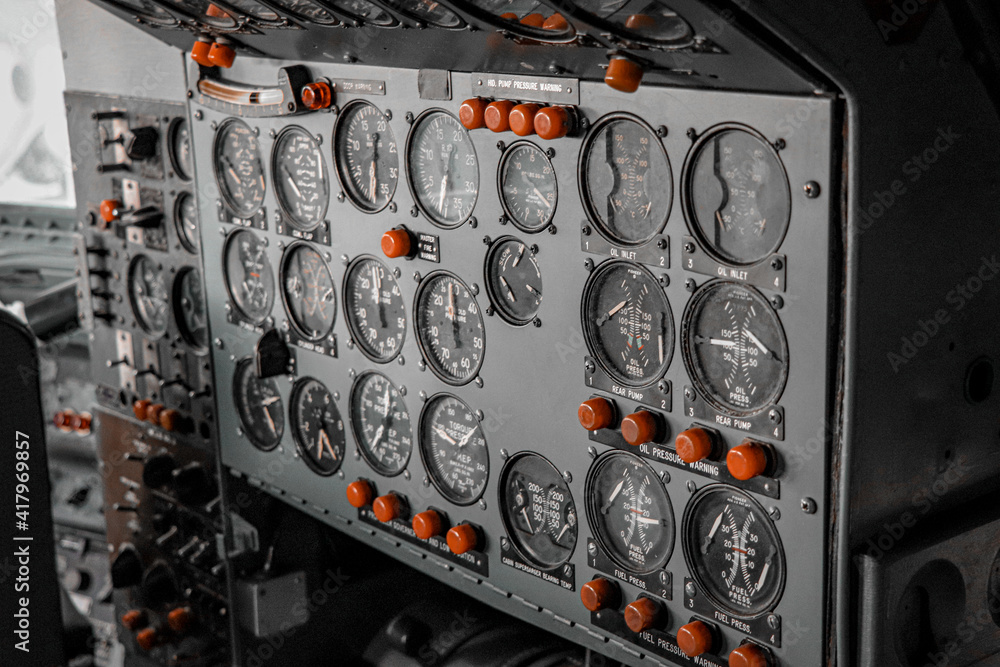 Control panel in a plane cockpit Stock Photo | Adobe Stock
