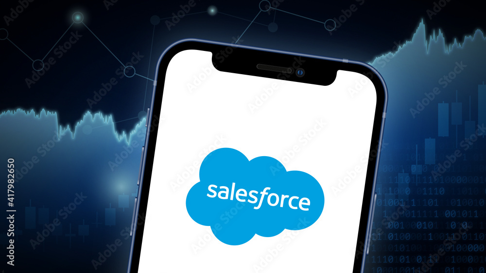 Salesforce stock market vector illustration, with iPhone splash screen ...