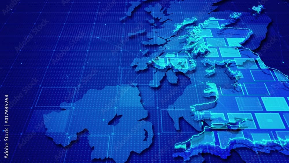 Digital rectangles in united kingdom map. Technology digital blue map ...