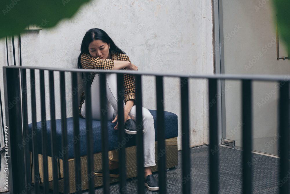 sad serious illness woman.depressed emotion panic attacks alone sick ...