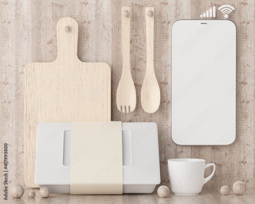 lunch box delivery from the restaurant. smartphone white screen mockup ...