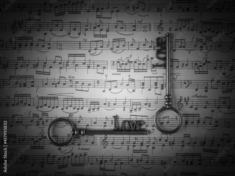 Key shapes making a abstract background using bronze antique keys layed ...