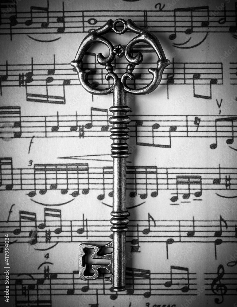 Key shapes making a abstract background using bronze antique keys layed ...