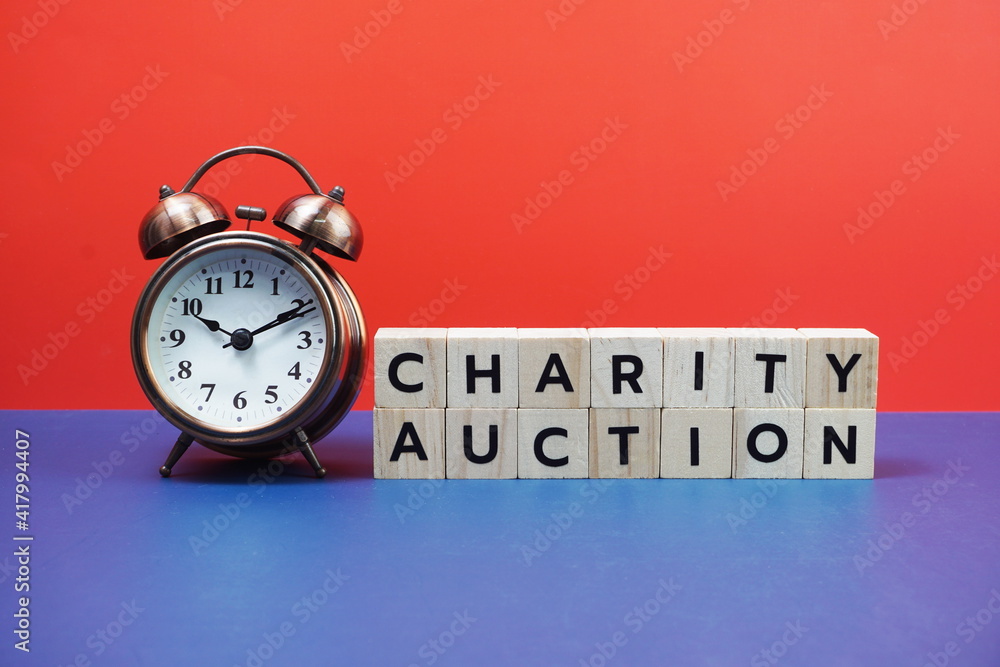 Charity Auction alphabet letter on blue and red background Stock Photo ...