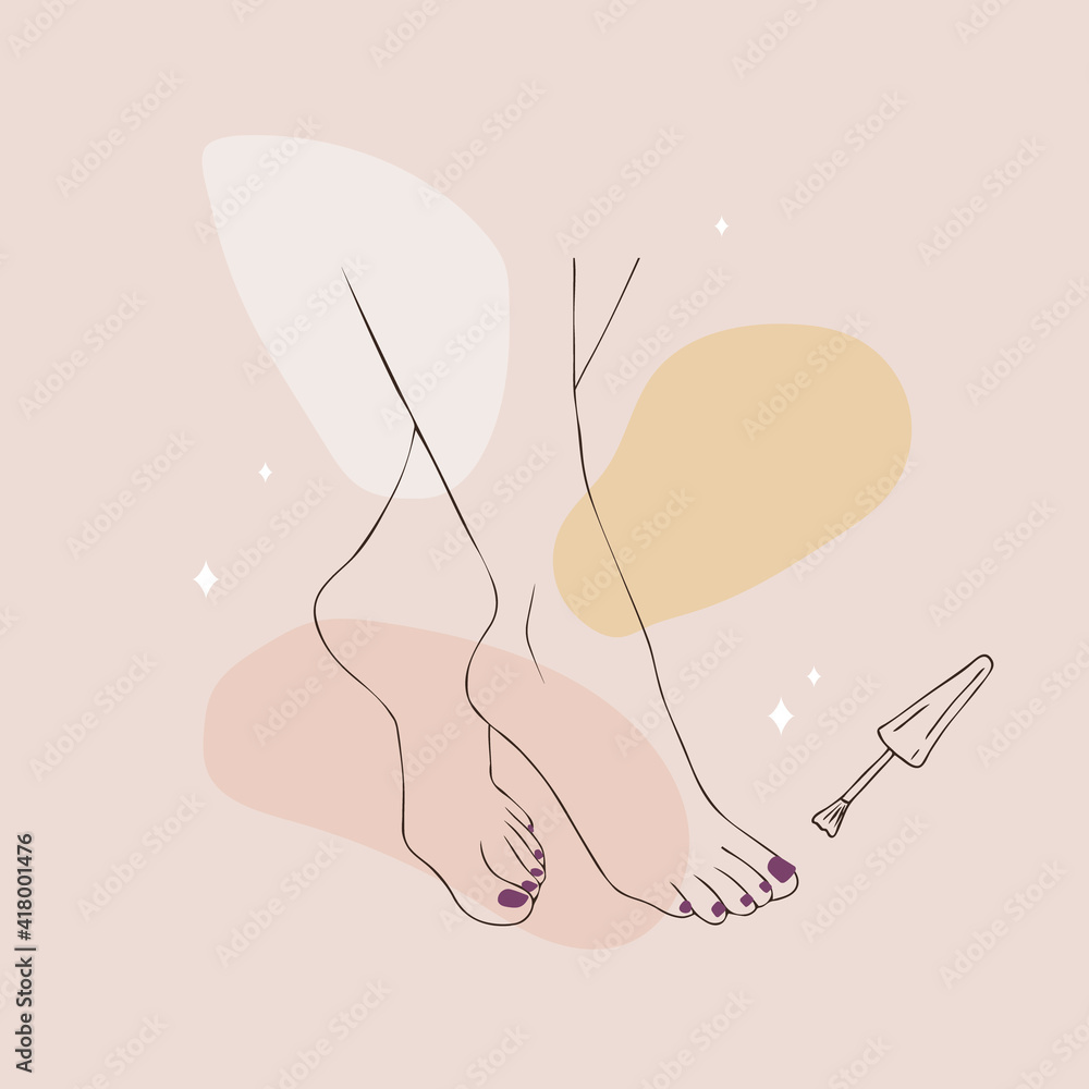 Pedicure concept. Elegant woman legs. Nail polish and nail file. Linear ...