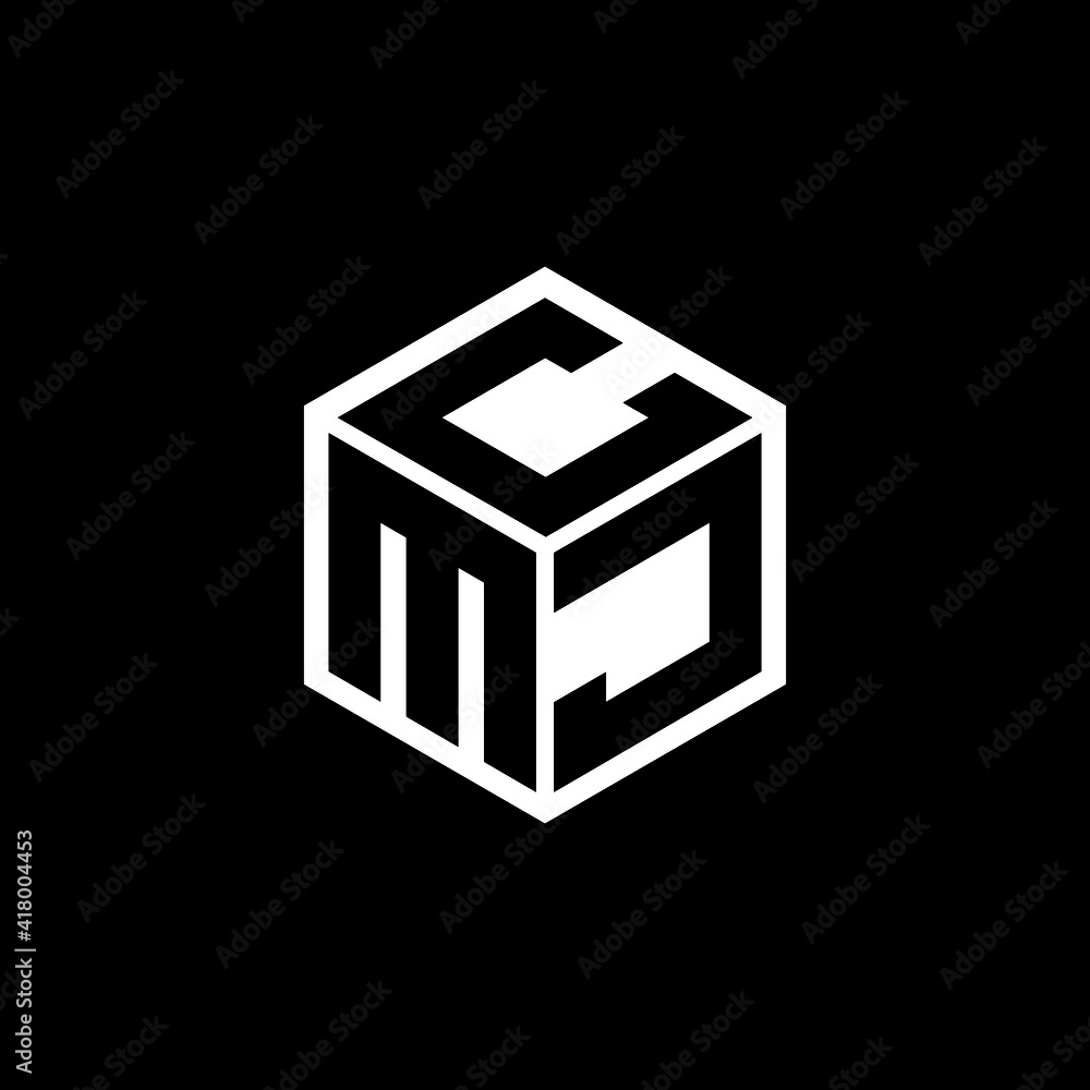 MJC letter logo design with black background in illustrator, cube logo ...