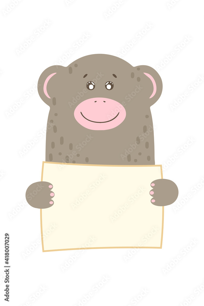 Cute cartoon animal holding tag sign with copy space. set greeting card ...