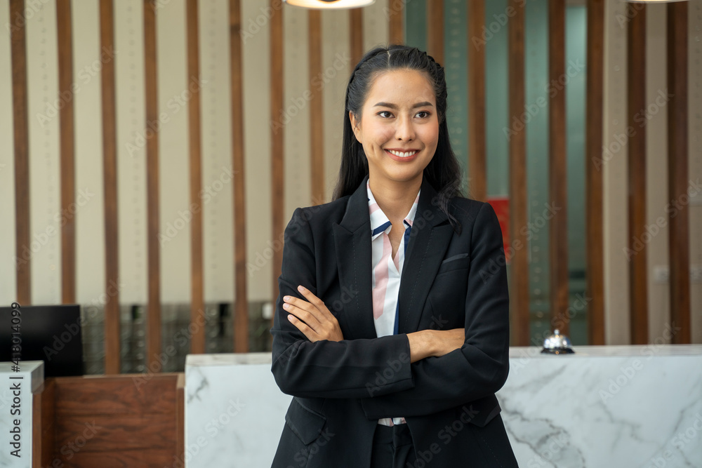 Female hotel receptionist,Portrait of hotel staff at lobby hotel. Stock ...