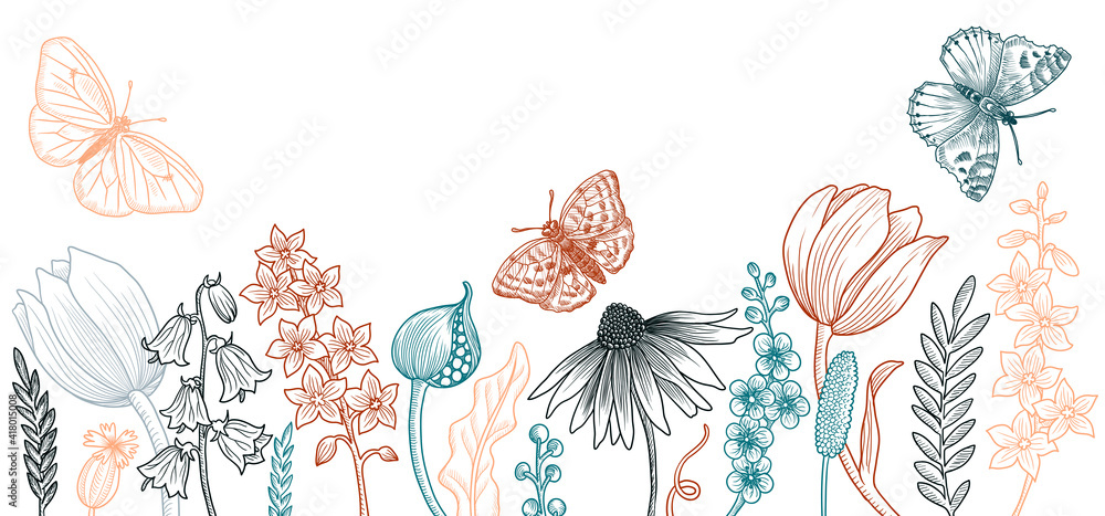 vector drawing spring template with flowers Stock Vector | Adobe Stock