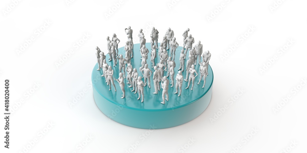 Group of people standing on a pie chart. public voting and statistic ...