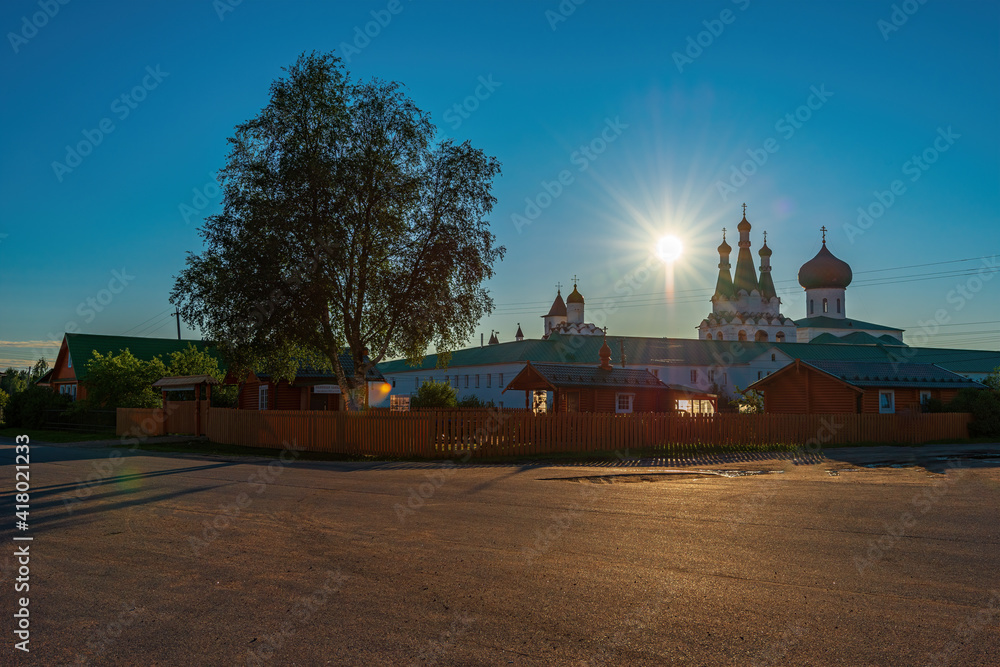 Holy Trinity Monastery of Alexander Svirsky in the evening rays of the ...