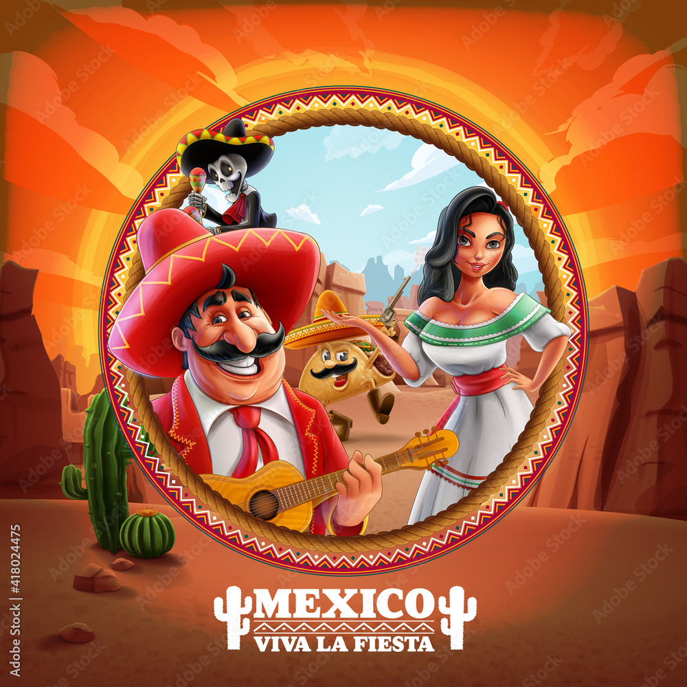 cartoon characters Mexico Stock Vector | Adobe Stock