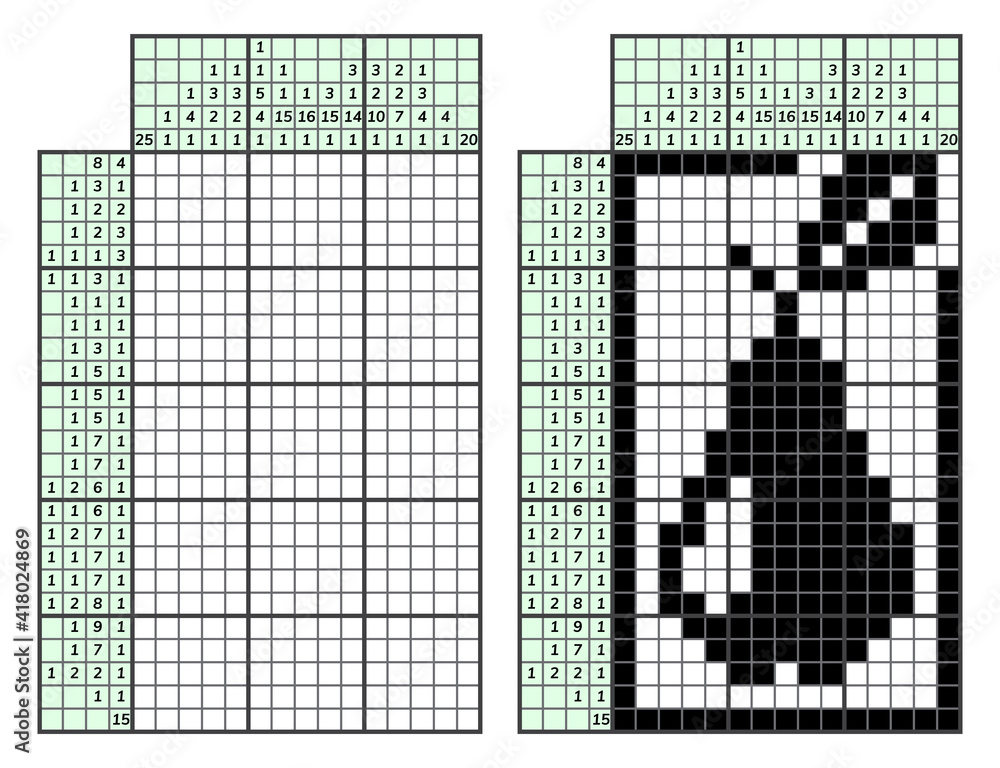 Japanese crossword puzzle. Kids and adult mathematical mosaic. Nonogram ...