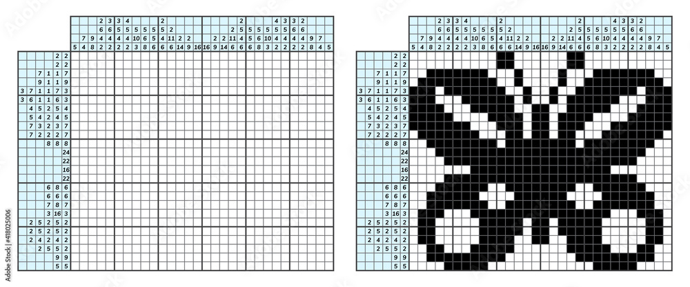 Japanese crossword puzzle. Kids and adult mathematical mosaic. Nonogram ...