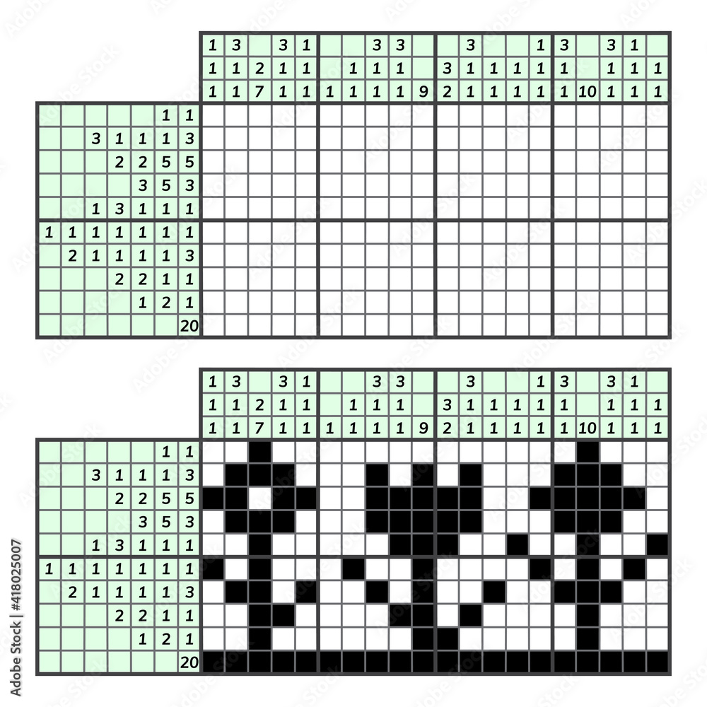 Japanese crossword puzzle. Kids and adult mathematical mosaic. Nonogram ...