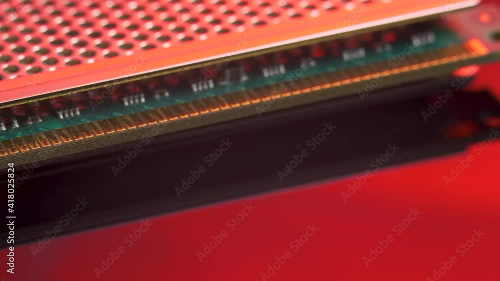Module DDR RAM sticks on red light mirror background. Computer memory ...