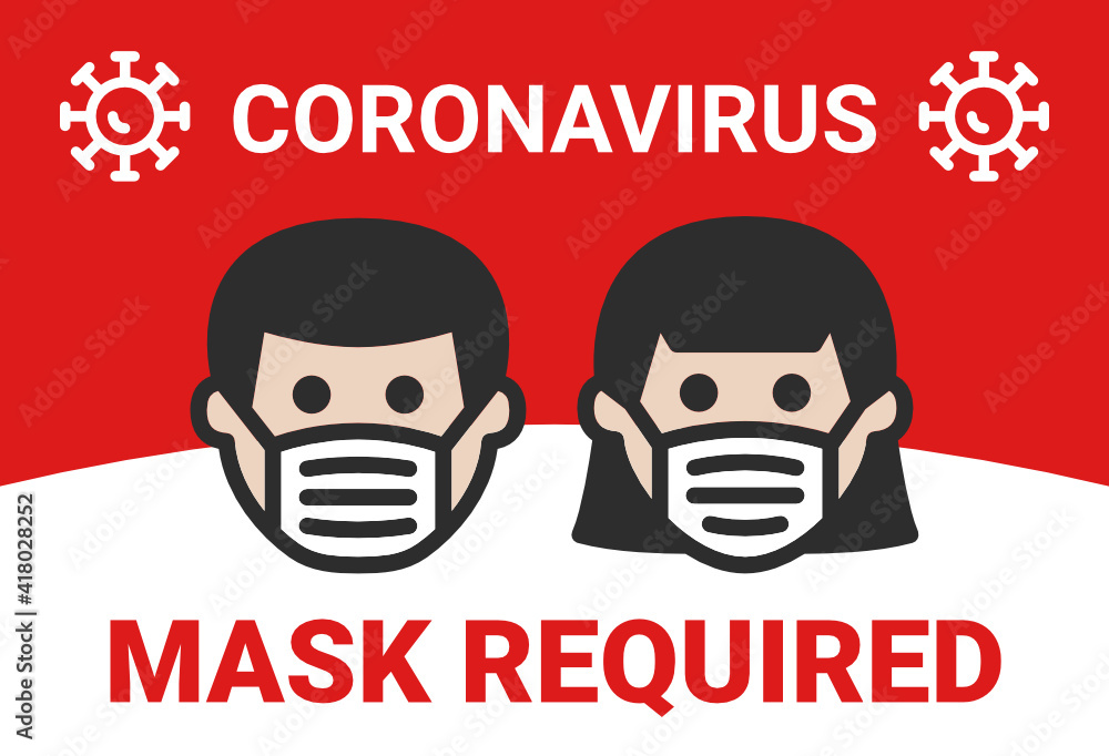 Mask required sign, Covid19 pandemic icon banner, coronavirus ...