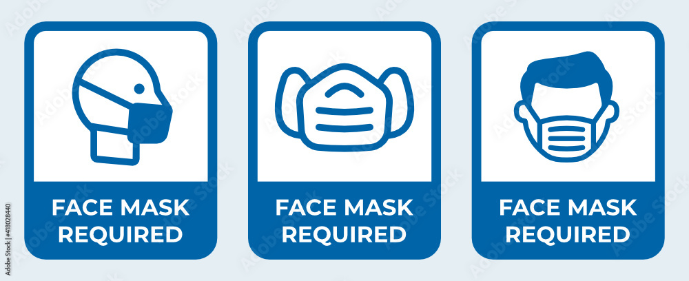 Face mask required sign, covid-19 face protection vector Stock Vector ...