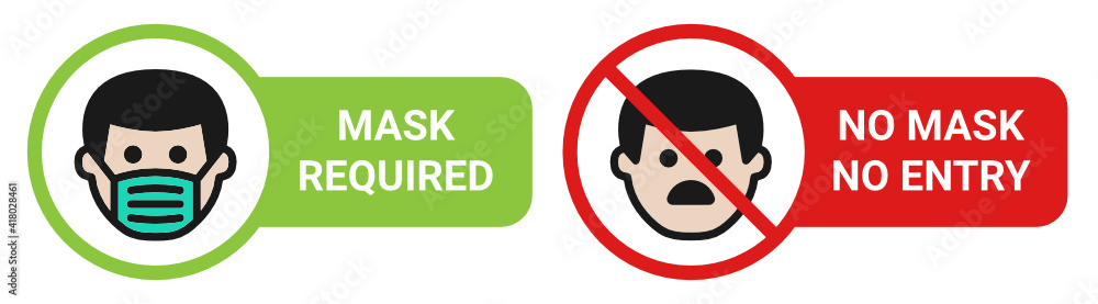 Coronavirus sign, Face mask required, No mask No entry Stock Vector ...