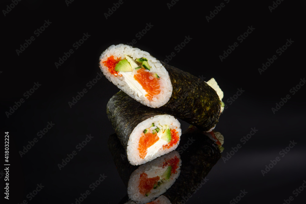 shawarma sushi roll on black Stock Photo | Adobe Stock