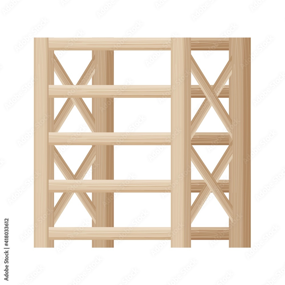 Wooden shelving, showcase empty in cartoon style, textured and detailed ...
