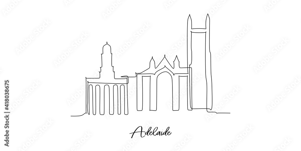 Adelaide of Australia landmark skyline - continuous one line drawing ...