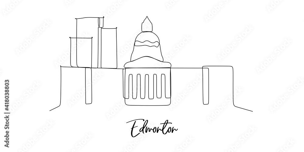 Edmonton of Canada landmark skyline - continuous one line drawing Stock ...