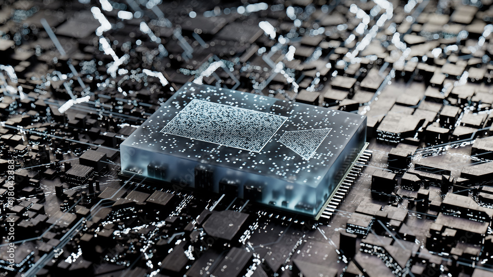 Video camera Technology Concept with Recording symbol on a Microchip ...